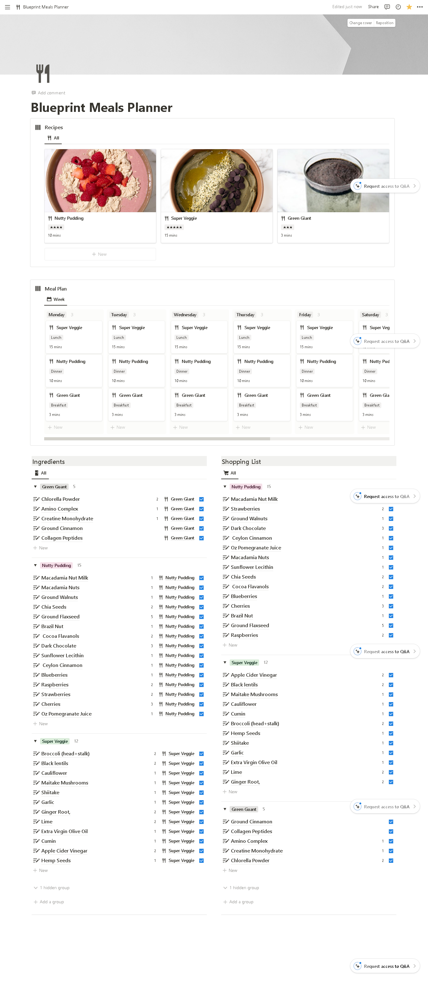 Blueprint Meals Planner Notion Template