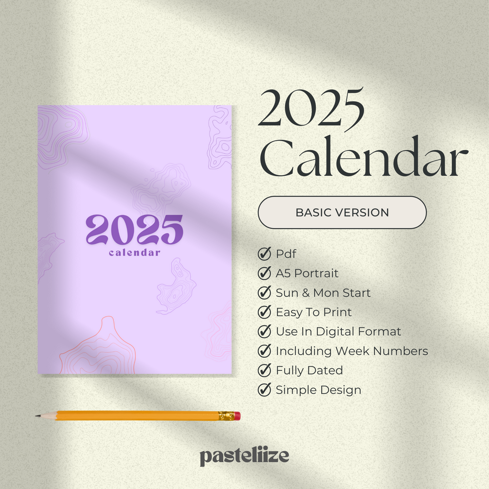 2025 A5 Portrait Printable & Digital Calendar | Fully Dated Yearly ...