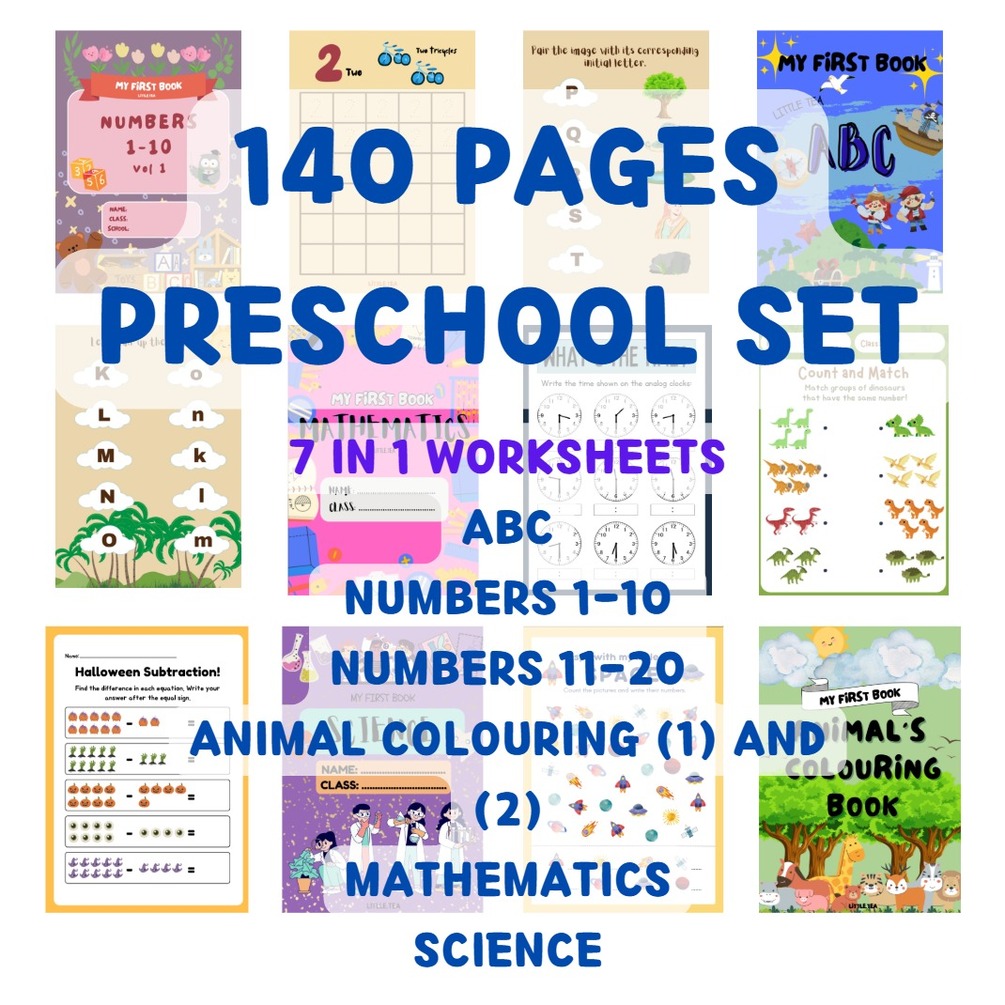 7-in-1 Kids Worksheets | Kindergarten Learning Printable | 140+ Pages ...