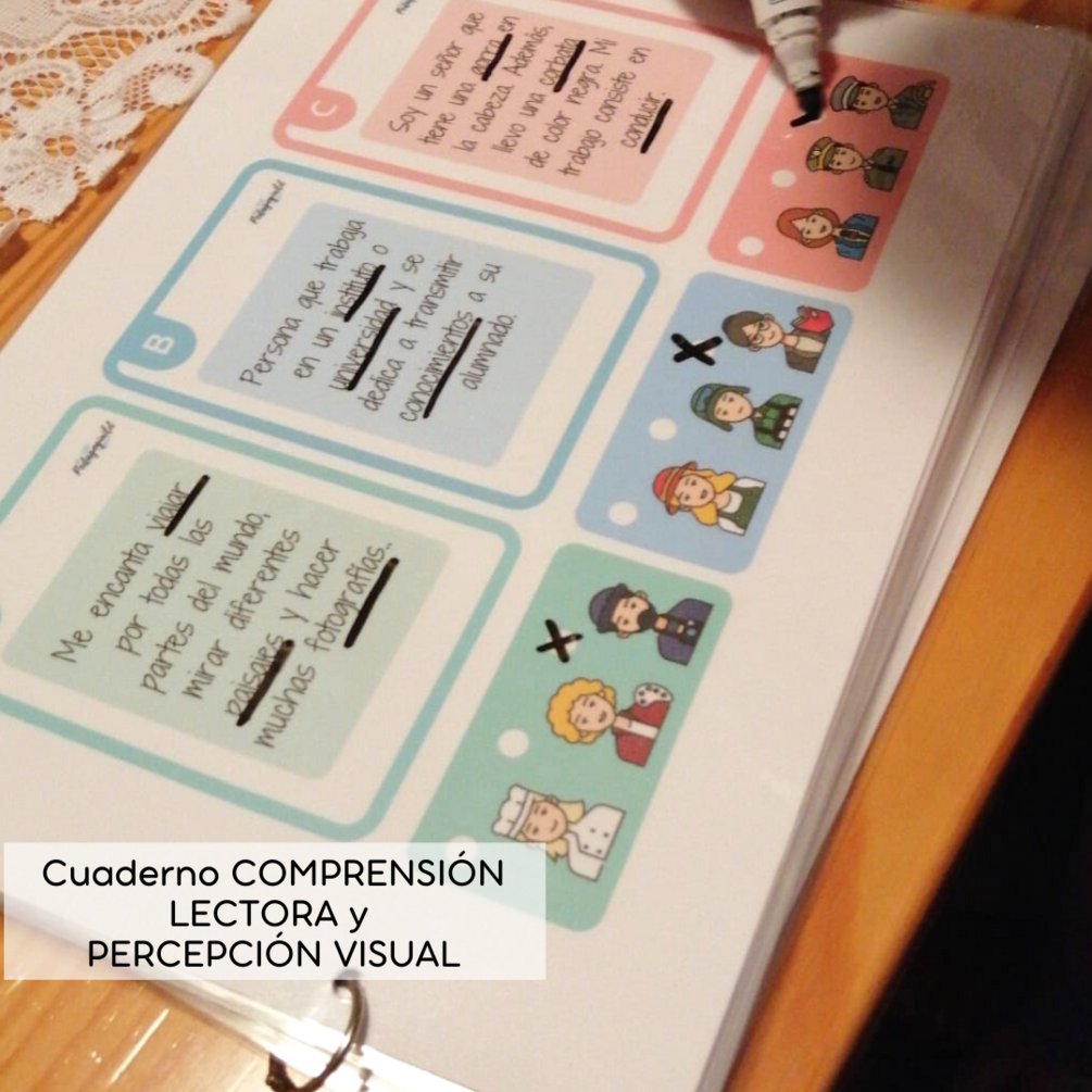 Cuaderno de comprensión lectora y percepción visual "PROFESIONES"