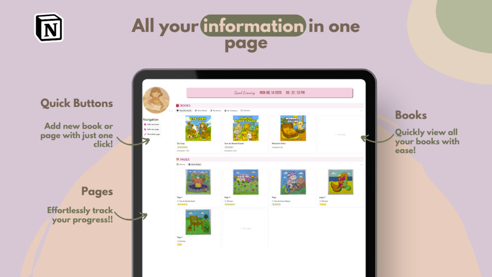 Coloring Book Shelf – Cozy Notion Template for Coloring Lovers
