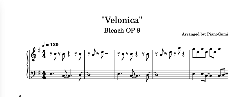 Bleach OP 9 - "Velonica" - EASY Piano Sheet Music