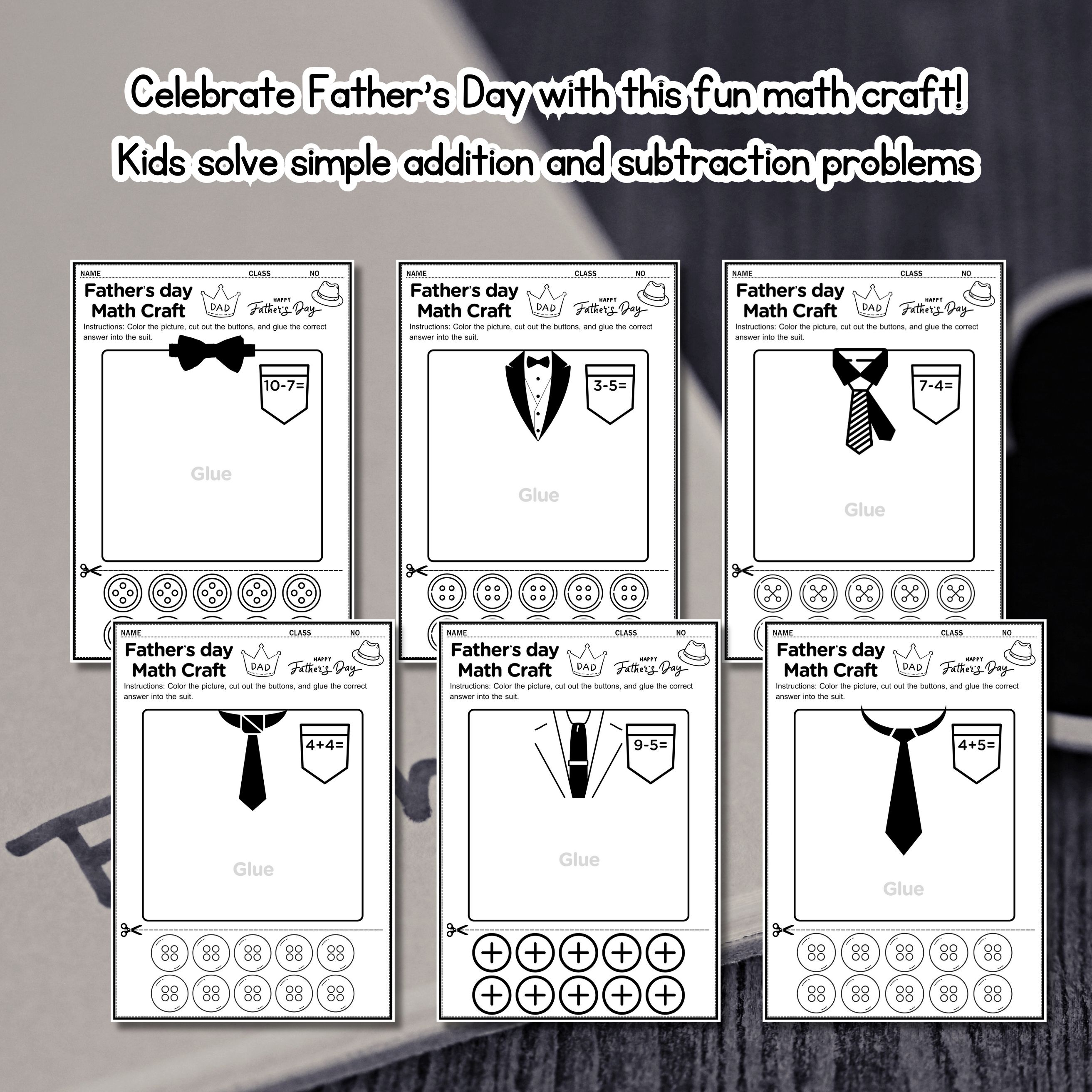 Father's Day Math Craft, Fun Addition & Subtraction Worksheets for ...