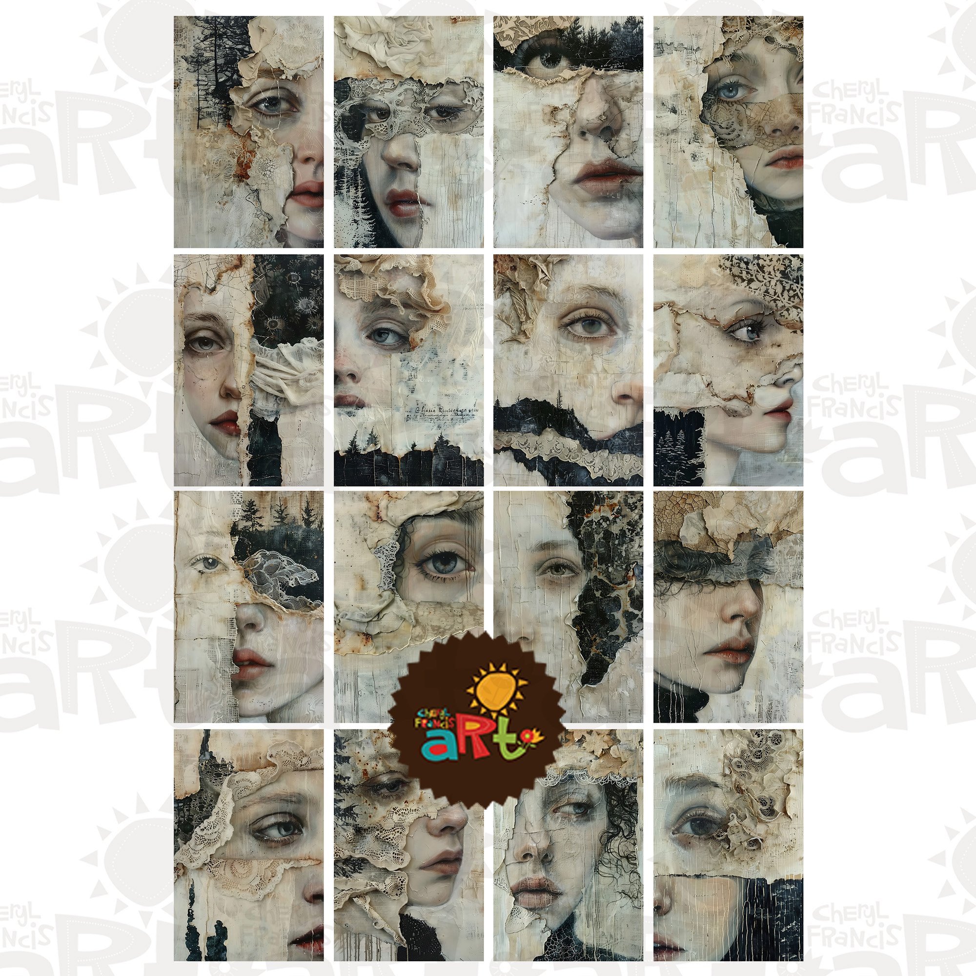 16 pc Bits and Pieces Portrait Girl Collage Printable Junk Journal Half ...