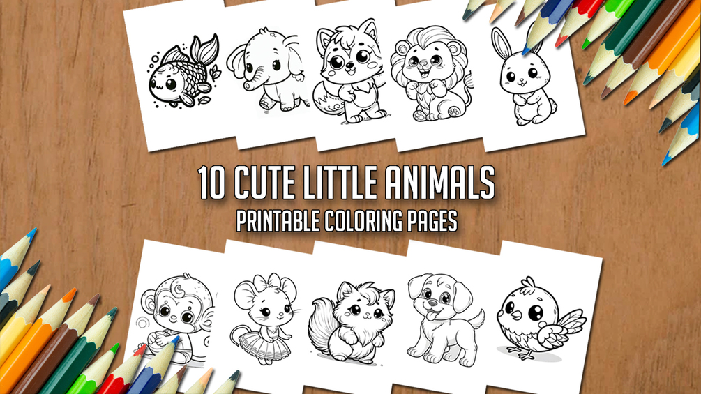 10 Cute Little Animals - Children's Coloring Pages Simple For Education