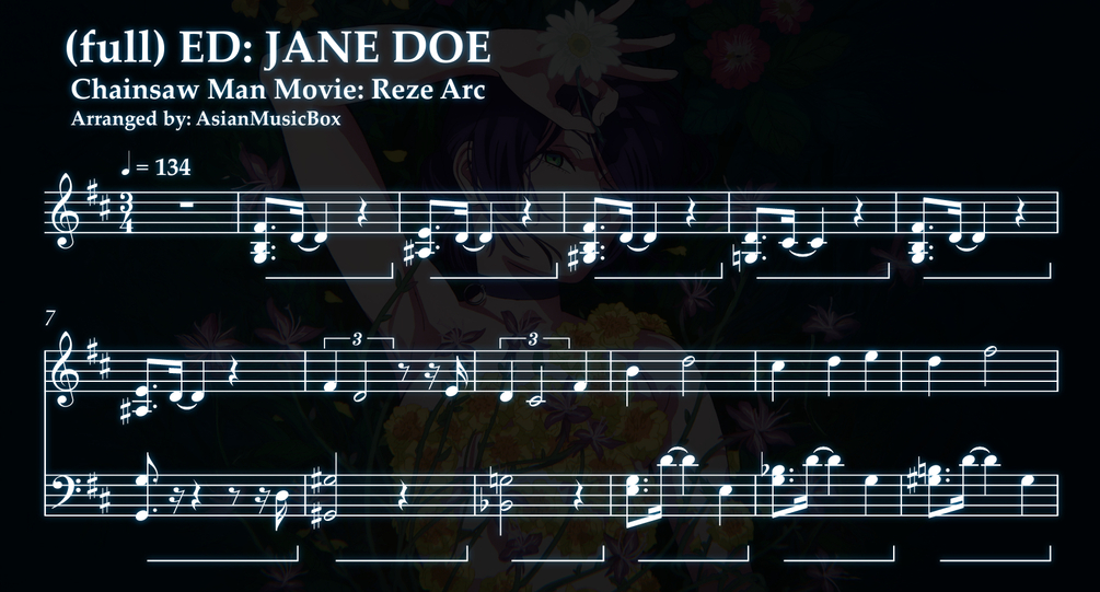 (full) Chainsaw Man Movie: Reze Arc ED - "JANE DOE" [Piano Sheet Music / MIDI / WAV/ XML]