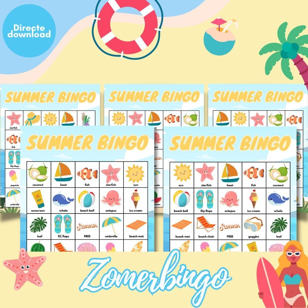 Zomer bingo kaartenspel voor kinderen