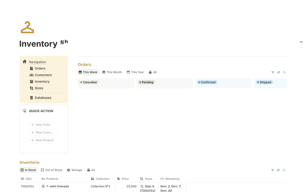 Notion Template: Inventory Manager: Orders, Clients & Product track