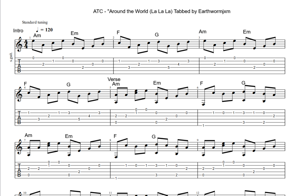 ATC - "Around the World" fingerstyle guitar tab