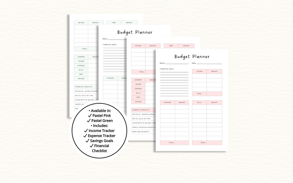 Budget Planner Printable + Canva Template, 2-Page Pink & Green Finance ...