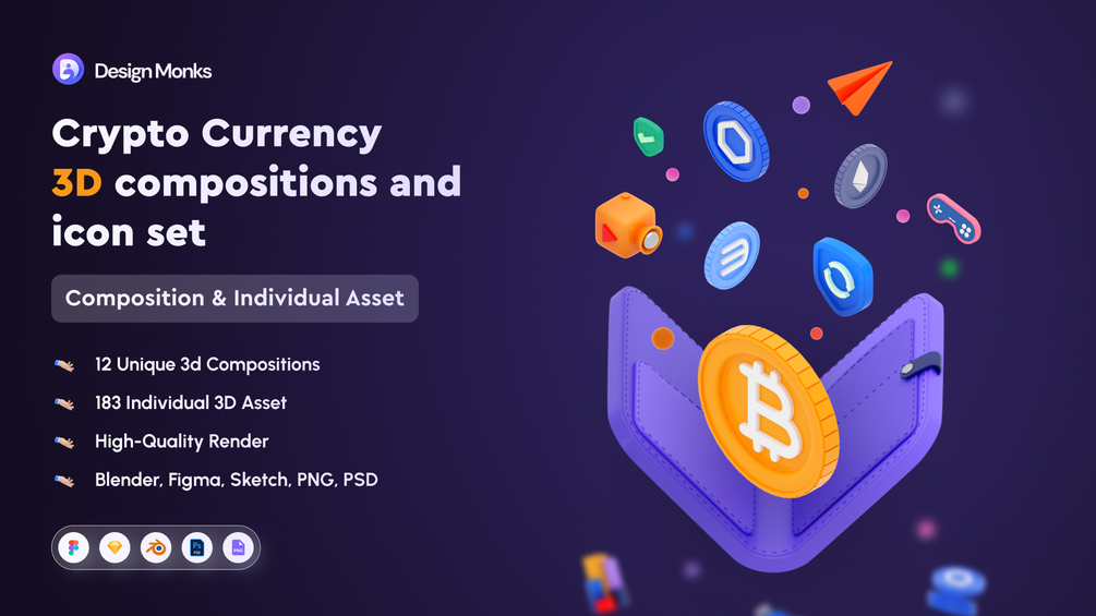 Crypto Currency 3D compositions and icon set