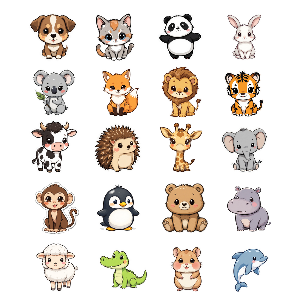 20 Kawaii Animal Cliparts – Transparent PNG (14 x 14 inches) | Digital ...