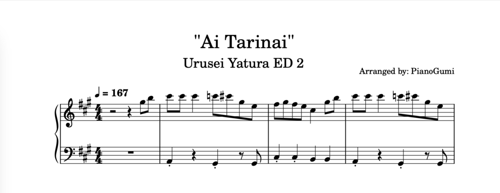 Urusei Yatsura (2022) ED 2 - "Ai Tarinai" - EASY Piano Sheet Music