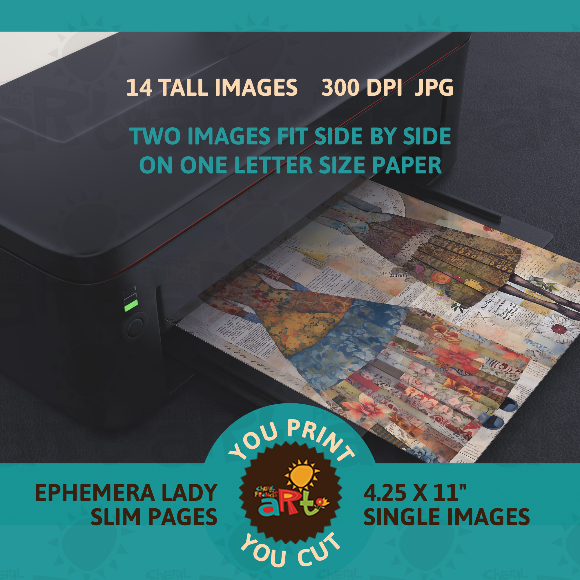 14 pc Collage Lady Ephemera Printable Tall Slim Junk Journal Papers for ...