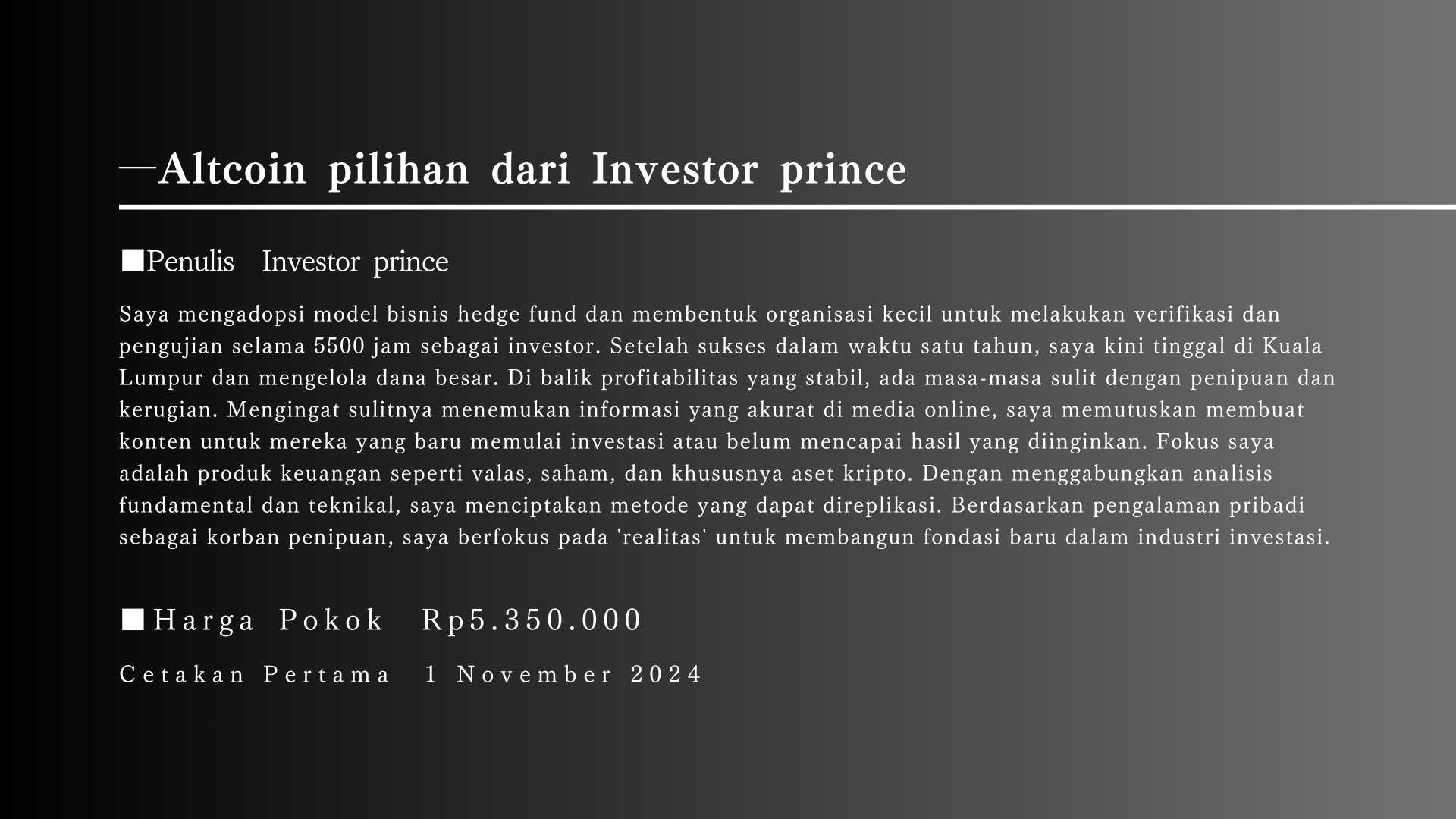 ―Altcoin pilihan dari Investor prince