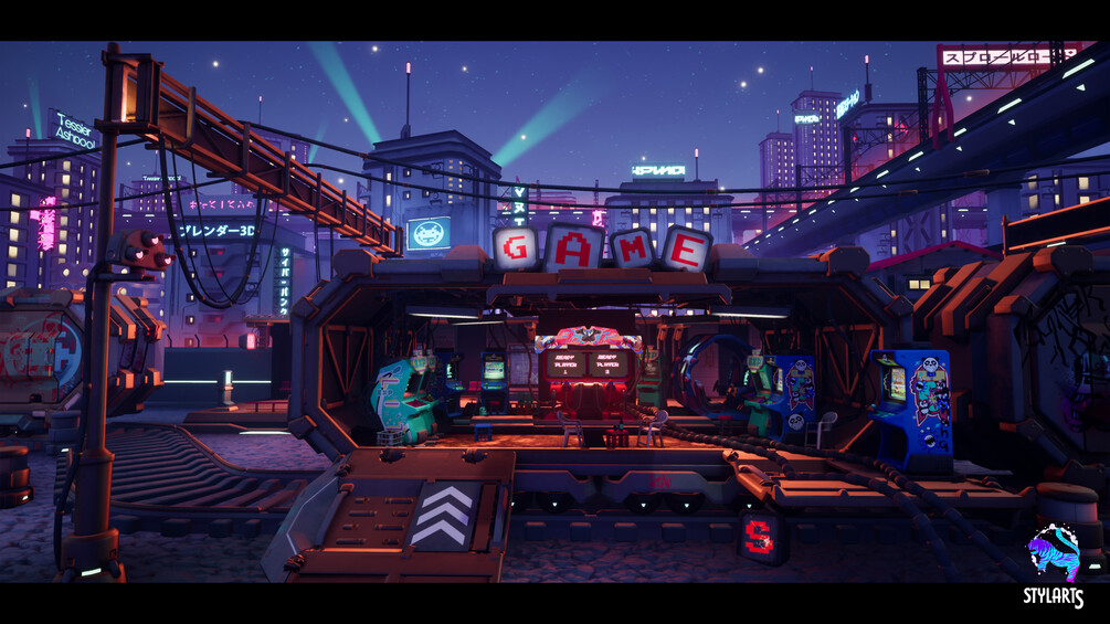 Stylized Cyberpunk Arcade [Unity+Unreal Engine]