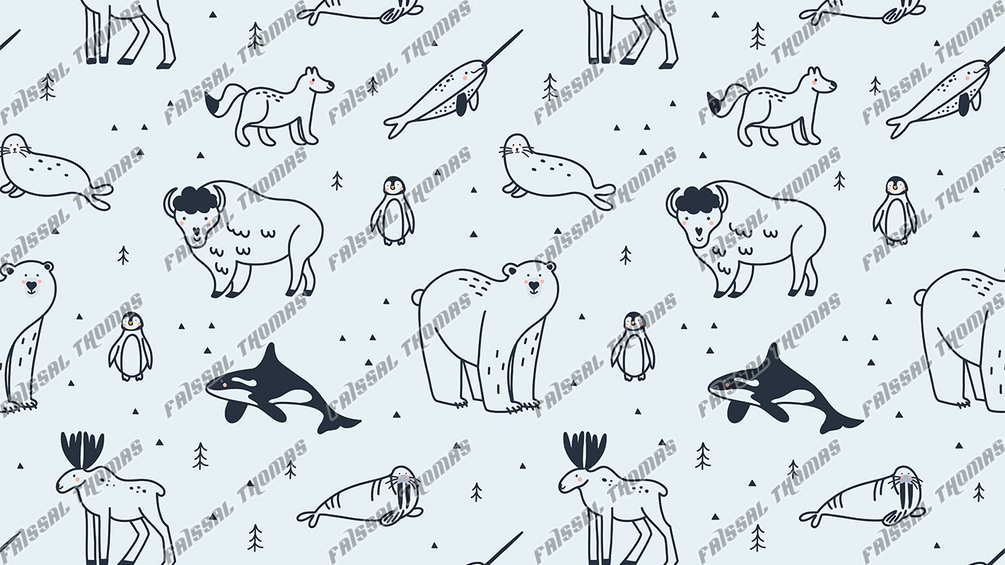 Arctic animals seamless pattern Doodle Polar birds and mammals Northern ...