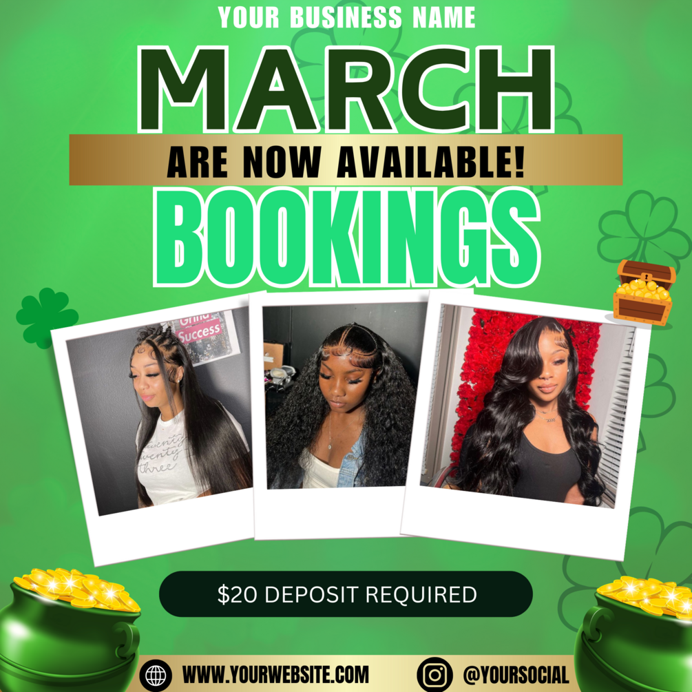 DIY Editable March Bookings Flyer, St. Patricks Day Booking Flyer ...