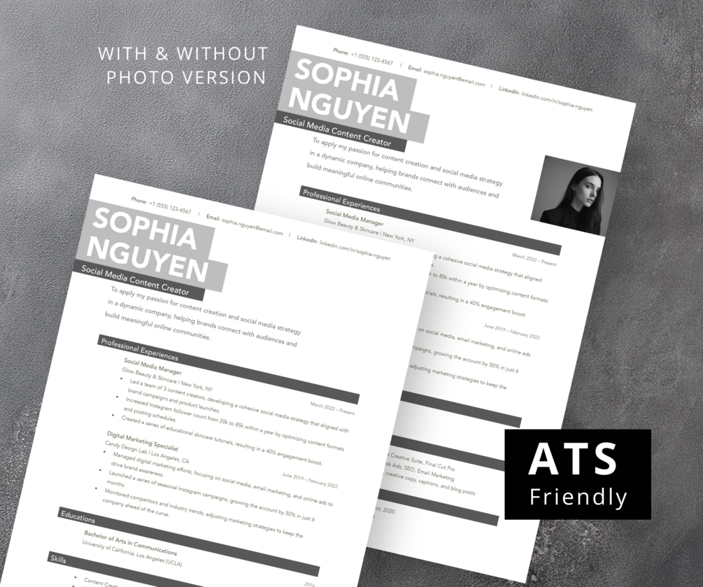 ATS-Friendly Resume Template – Professional and Modern CV | 1 and 2 ...