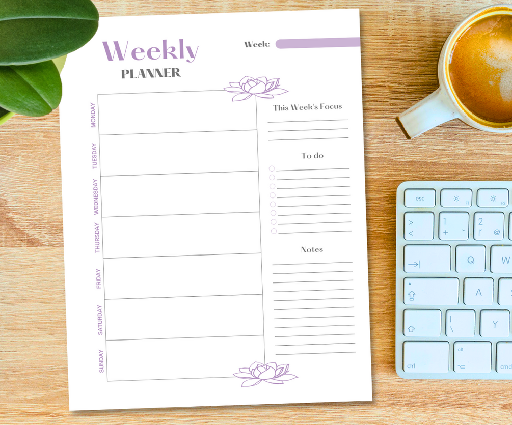Mid-Purple Digital Weekly Printable Planner Lotus Design, Weekly ...