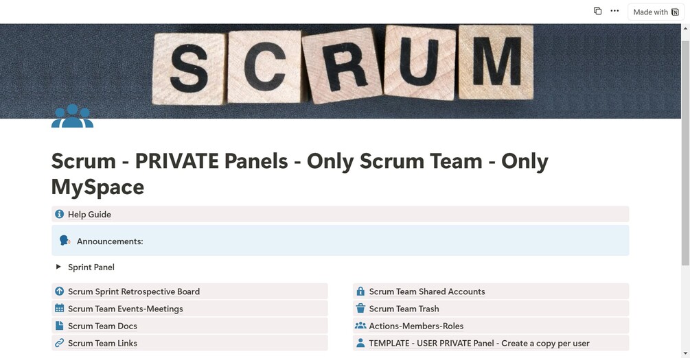 Scrum - Panels for Scrum Team and Members
