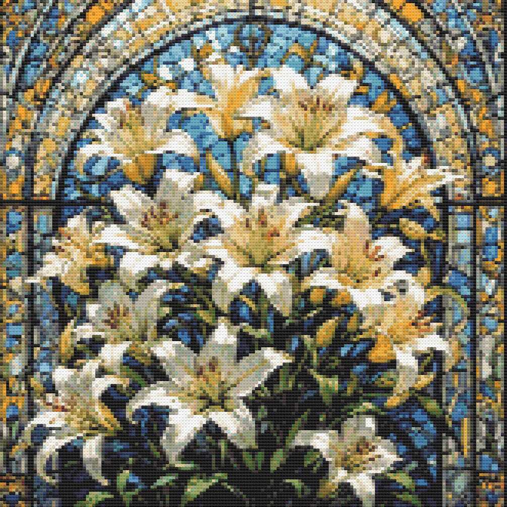 Lilies and Stained Glass, steampunk style. Instant download PDF cross ...