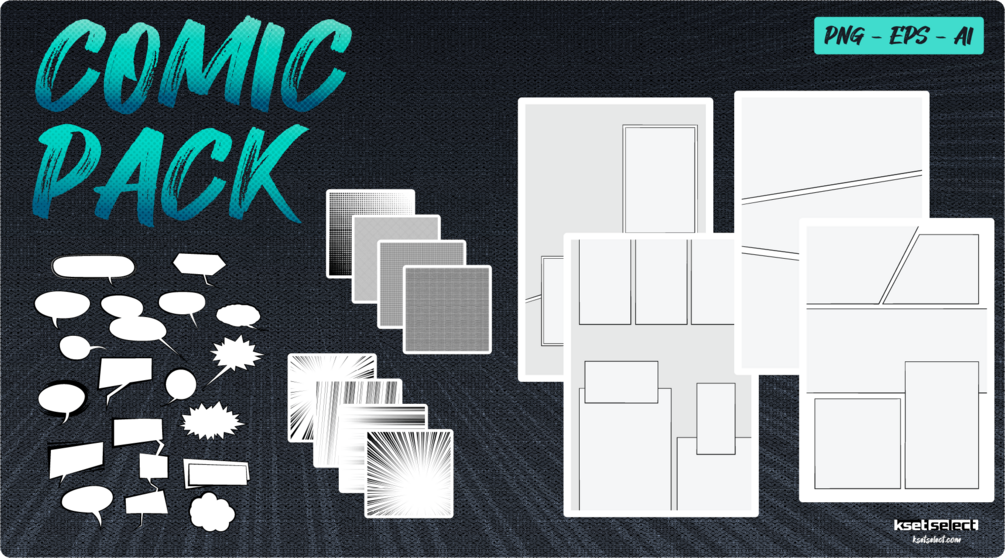 COMIC PACK - Halftone, Sun Ray, Strip, Bubble