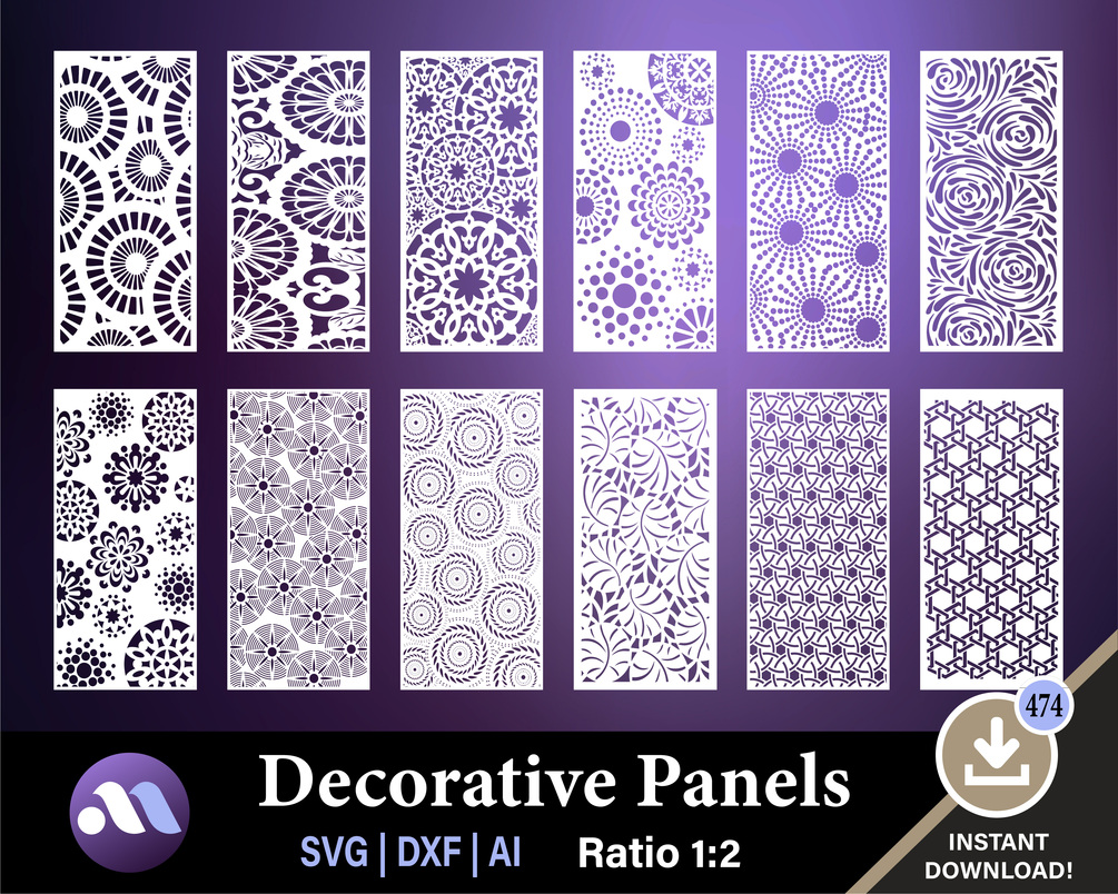 Decorative Panel Templates. Set of 12 vector for laser and plasma ...