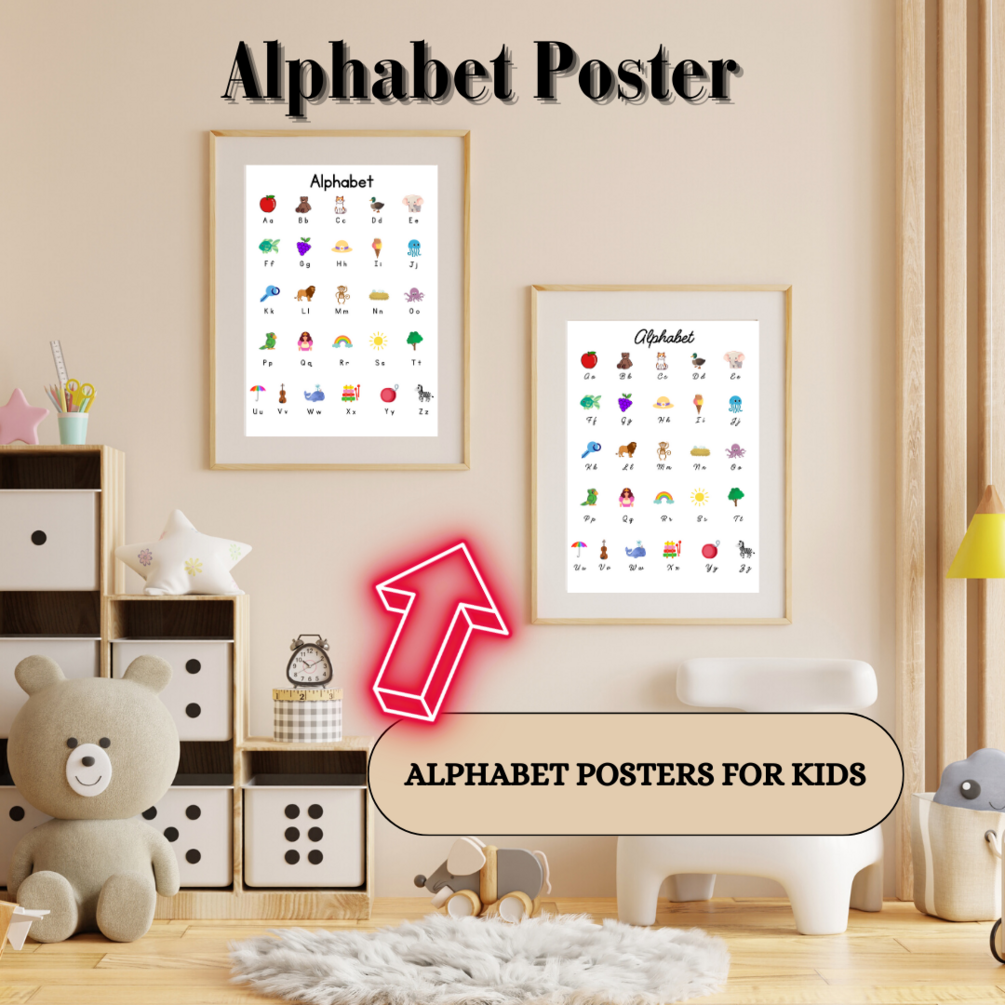 Preschool Alphabet Poster, Print and Cursive Letters