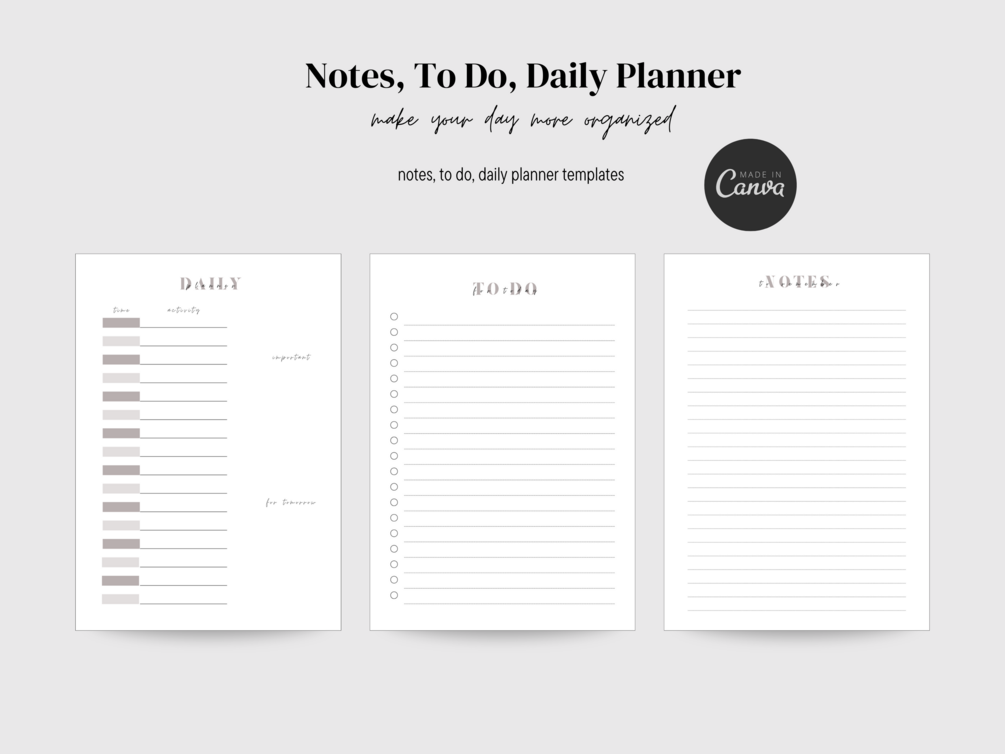Canva Templates - Notes, To-Do, Daily Planner (A4, A5, A6, US Letter)