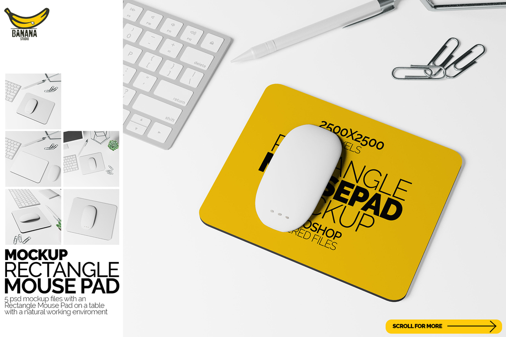 Rectangle Mousepad Mockup on a White Office Table with Accessories