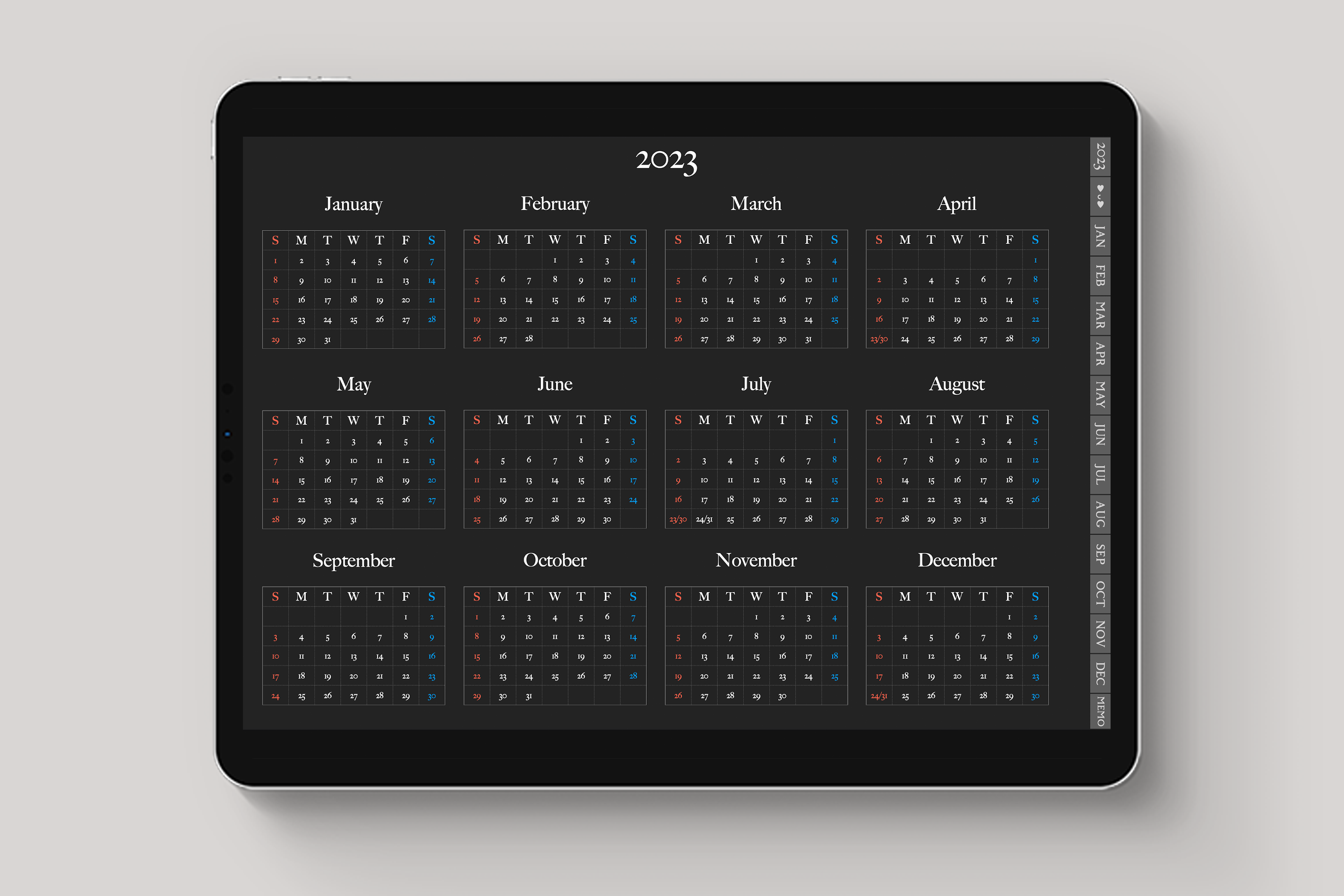 2023 Dark Mode Digital Monthly Planner