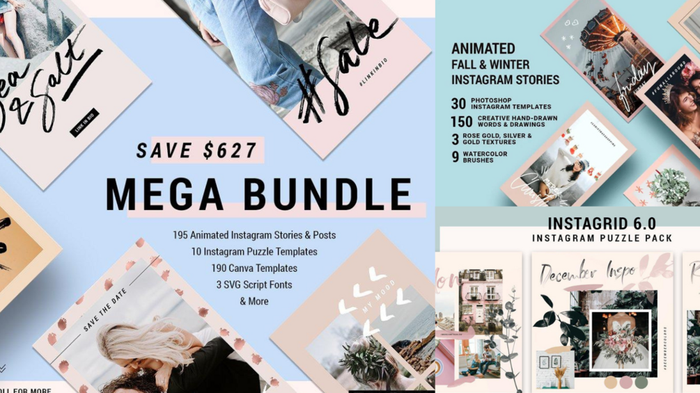Mega Bundle: 195 Animated IG Stories + 1000 Graphics, Canva Templates ...