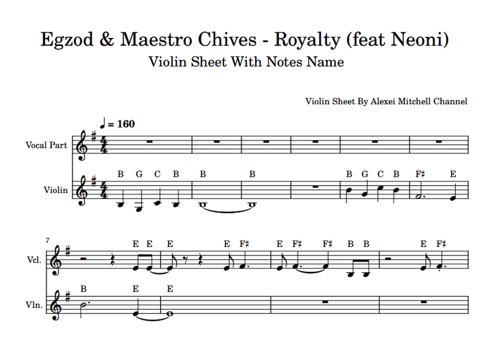 Egzod & Maestro Chives - Royalty (feat. Neoni) Violin Sheet
