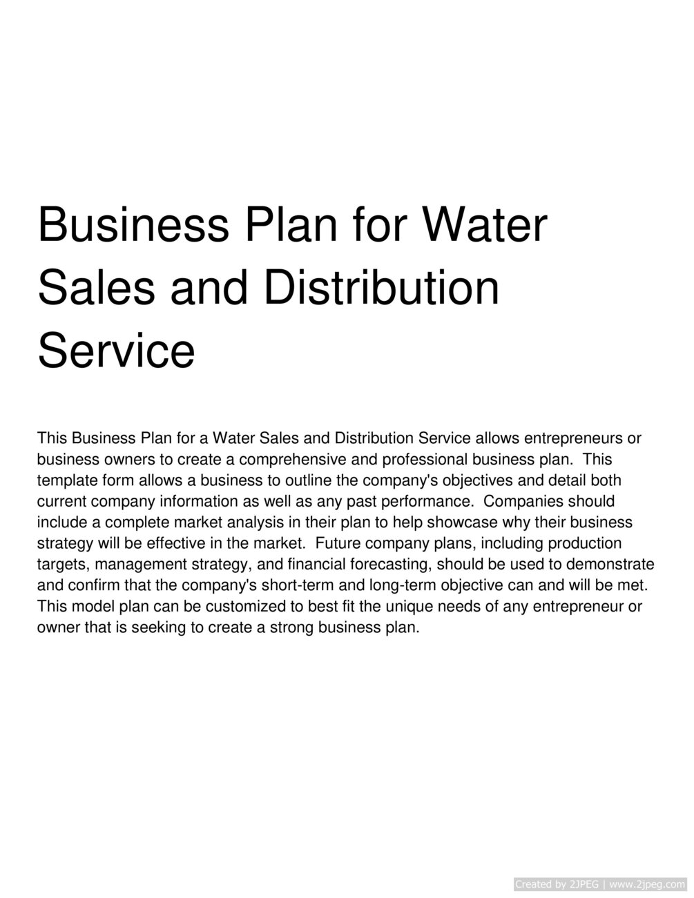Business Plan for Water Sales and Distribution Service