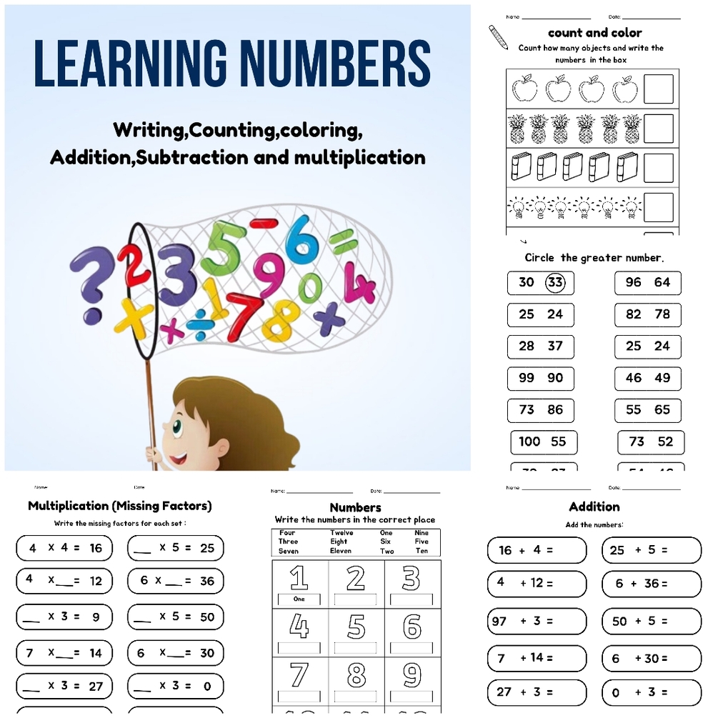Learning numbers worksheets