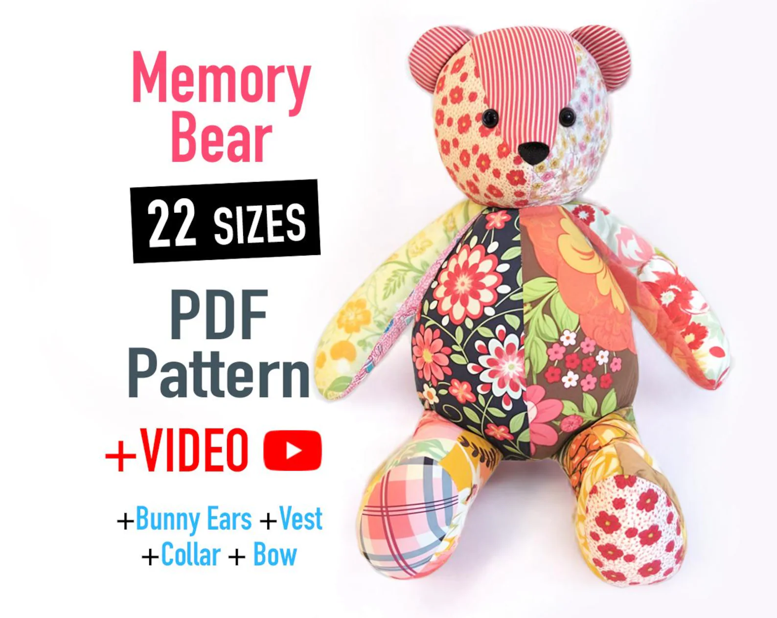 Memory Bear Pattern + VIDEO tutorial - All Sizes included, keepsake ...