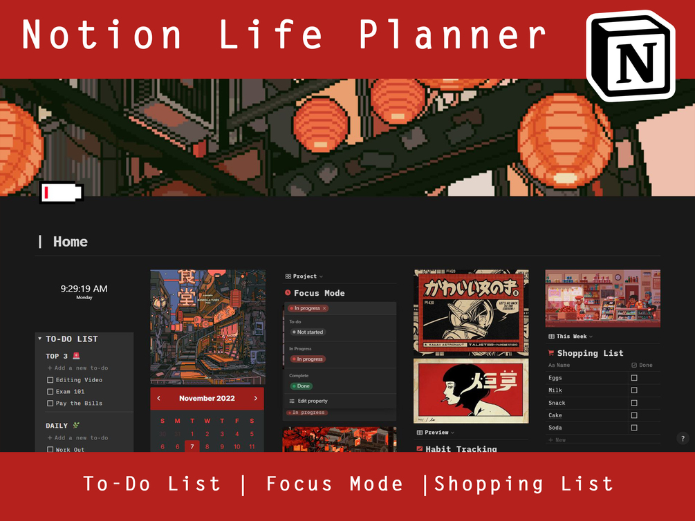 Red Japanese | Dark Mode | Anime | Notion Template