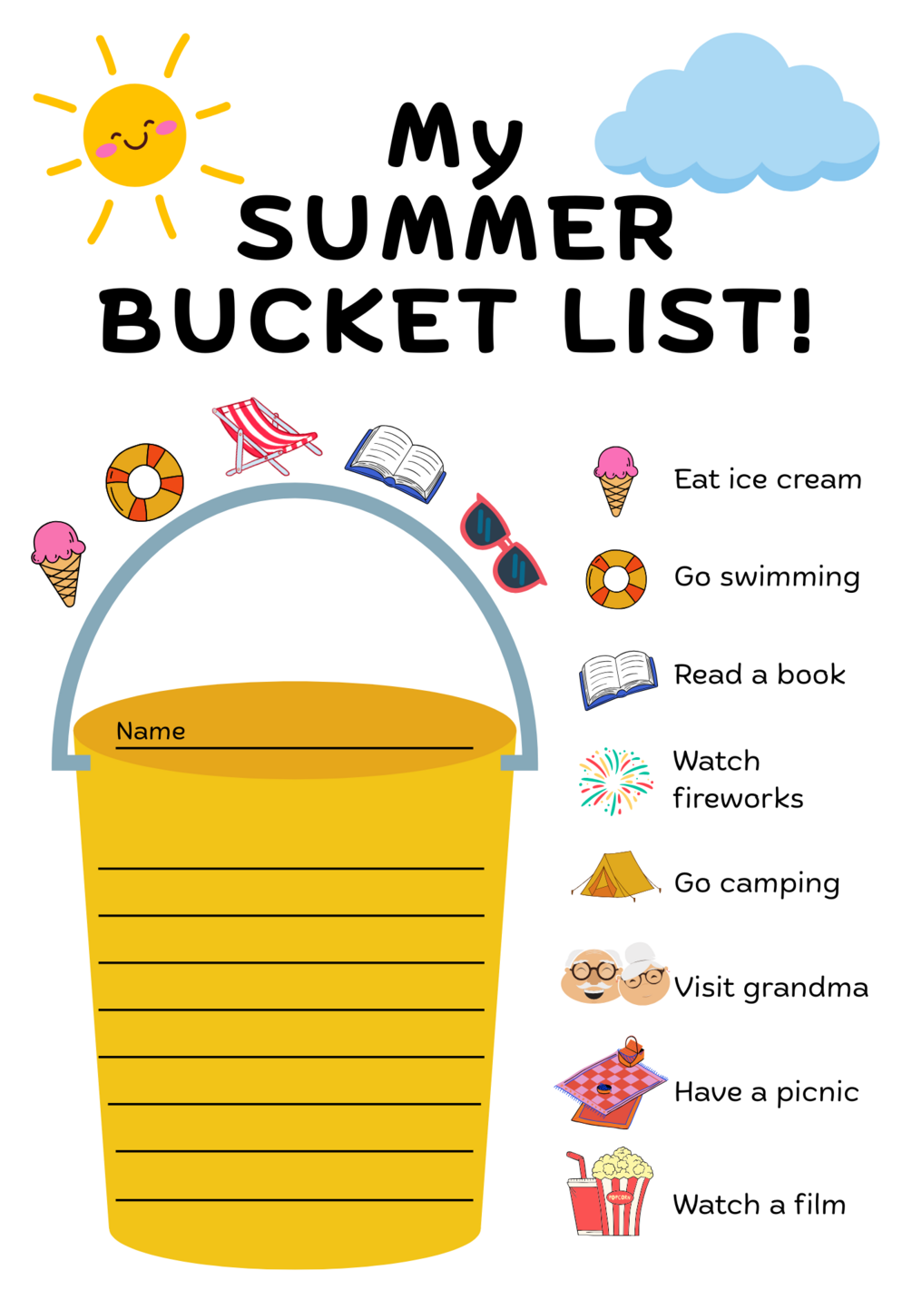 My Summer Bucket List – Fun End-of-Year or Summer Break Activity