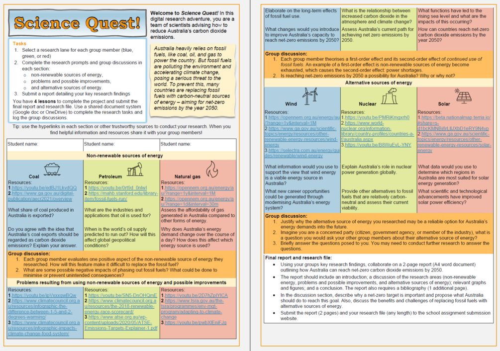 'Net-Zero' Science Quest (group research adventure for students)