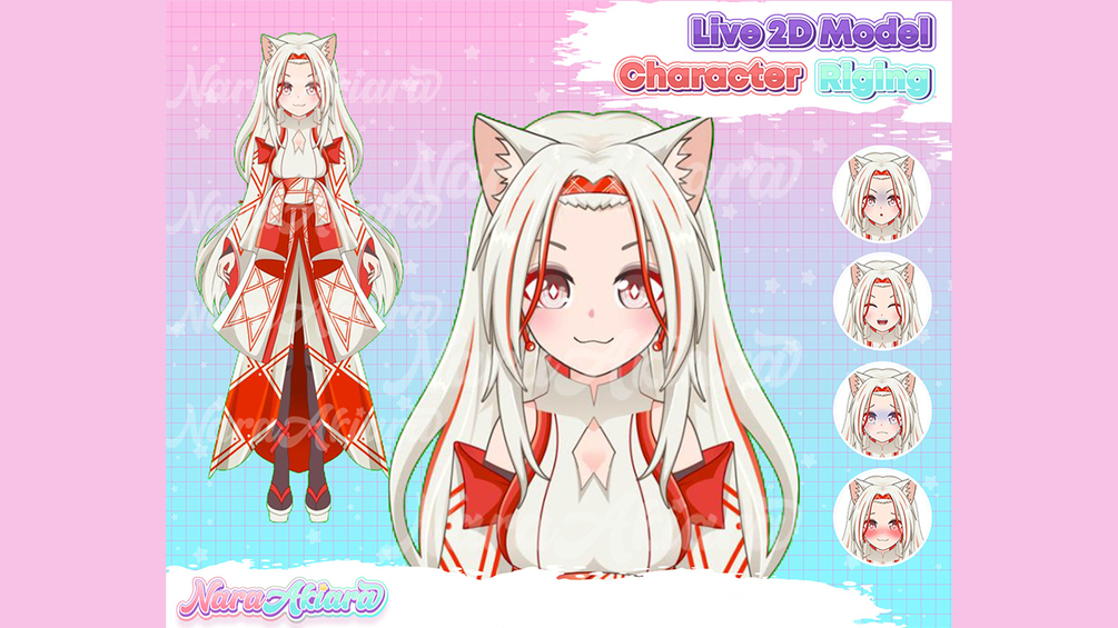 Vtuber Model and Rigging Anime Girl Long Hair White Cat Premade, Live2d ...