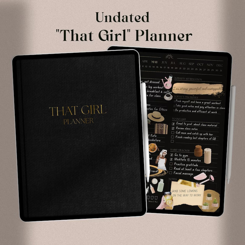 That girl digital bundle: Digital planner, Digital Stickers and Reading ...