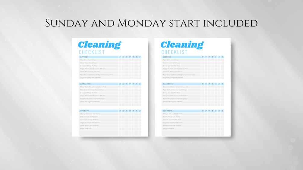 Cleaning Checklist for Home Organization – Weekly Room Cleaning Planner ...
