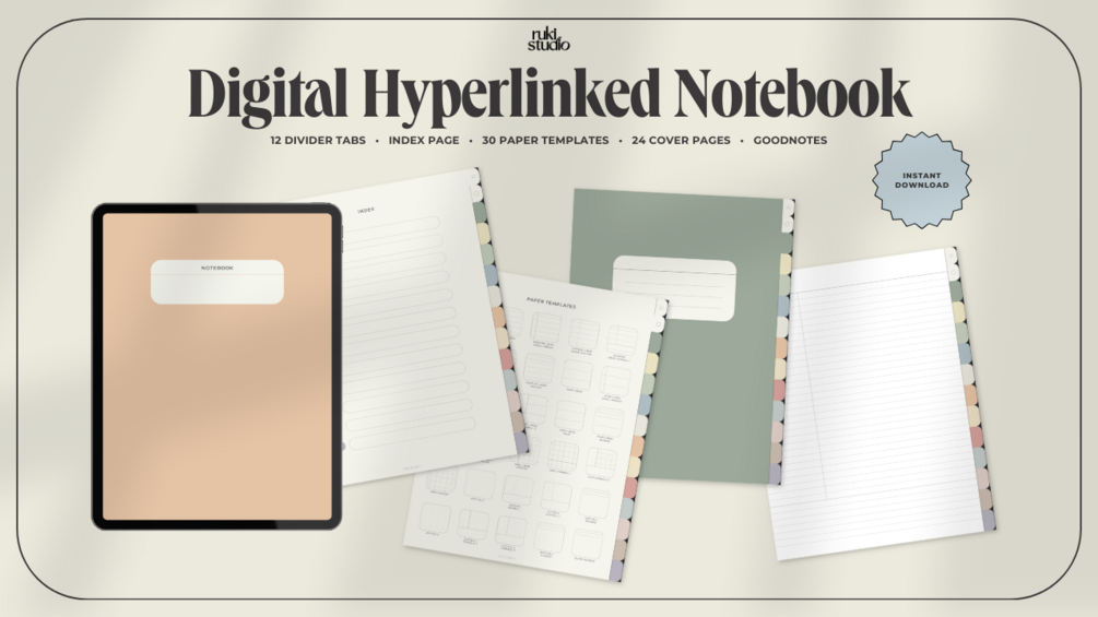 Digital Hyperlinked Notebook With 12 Tabs, Lined, Dotted, Grid Note ...