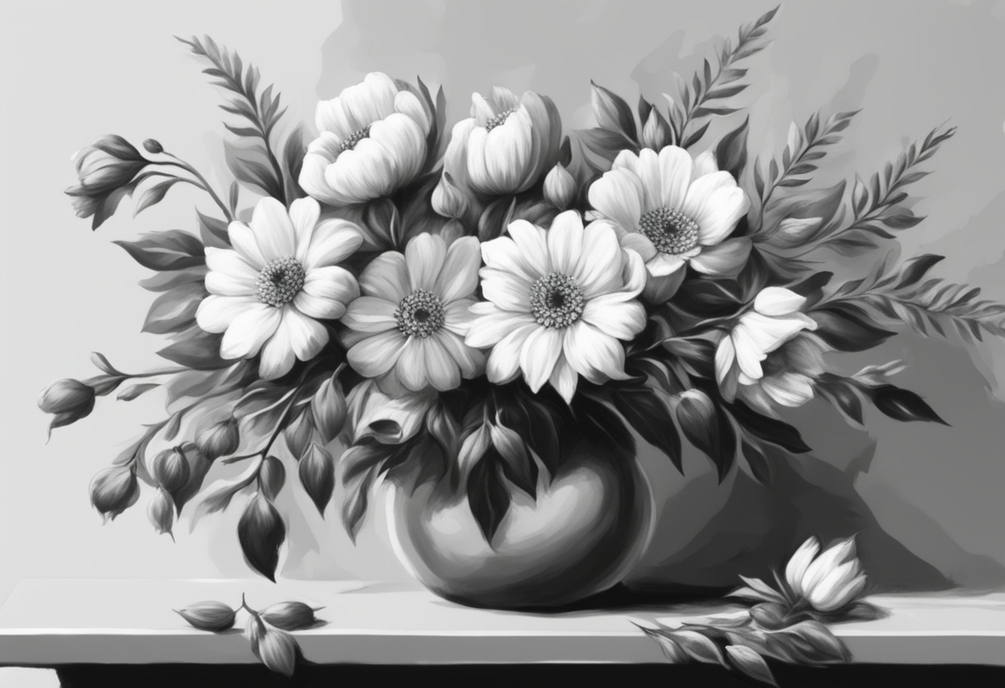 Very beautiful uncolored painting of flowers