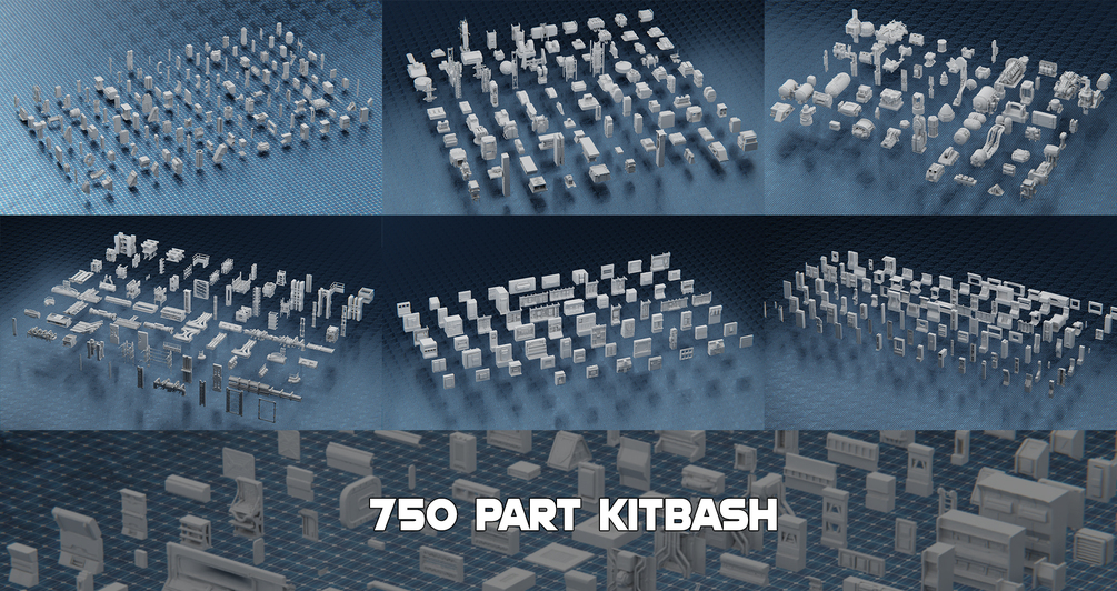 750 PART 3D SCIFI MULTI KITBASH - PACK - ASSET - PROP - GREEBLE - PANEL