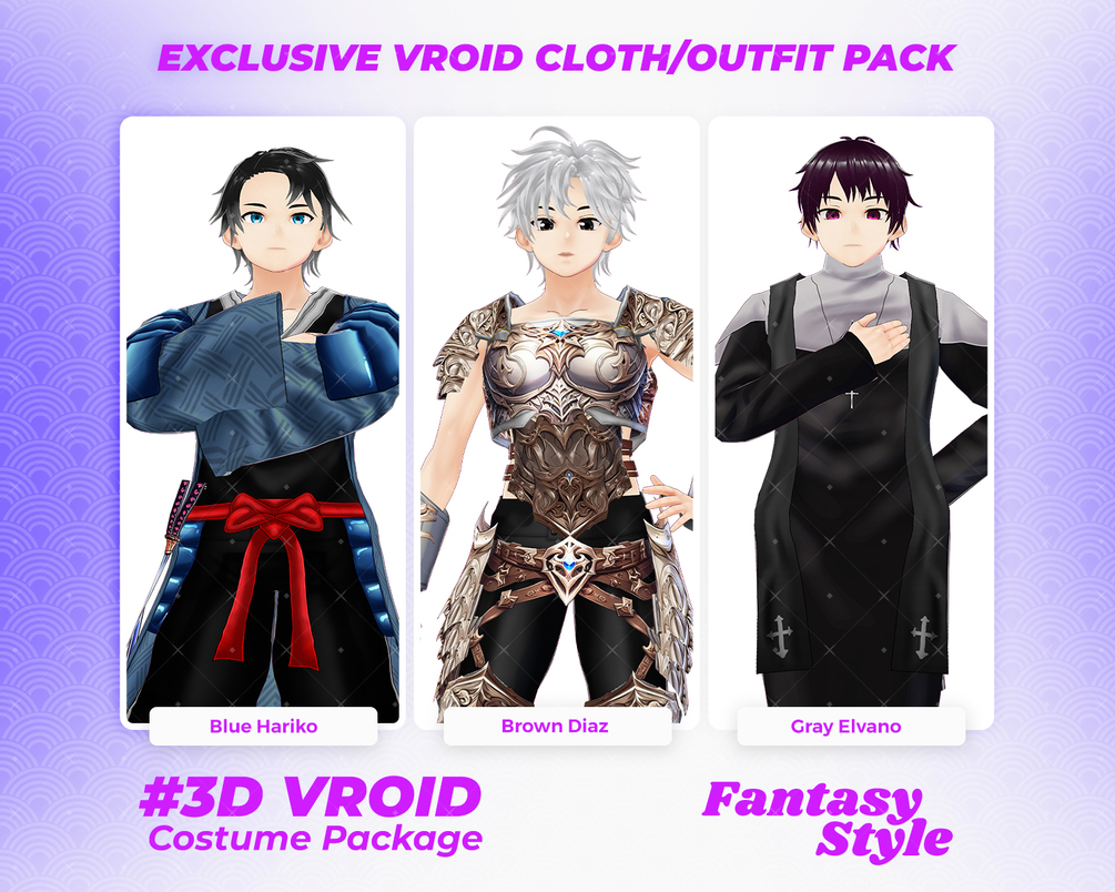 Fantasy VRoid Male Outfit Pack for Virtual Quests - VRoid Clothing Pack ...