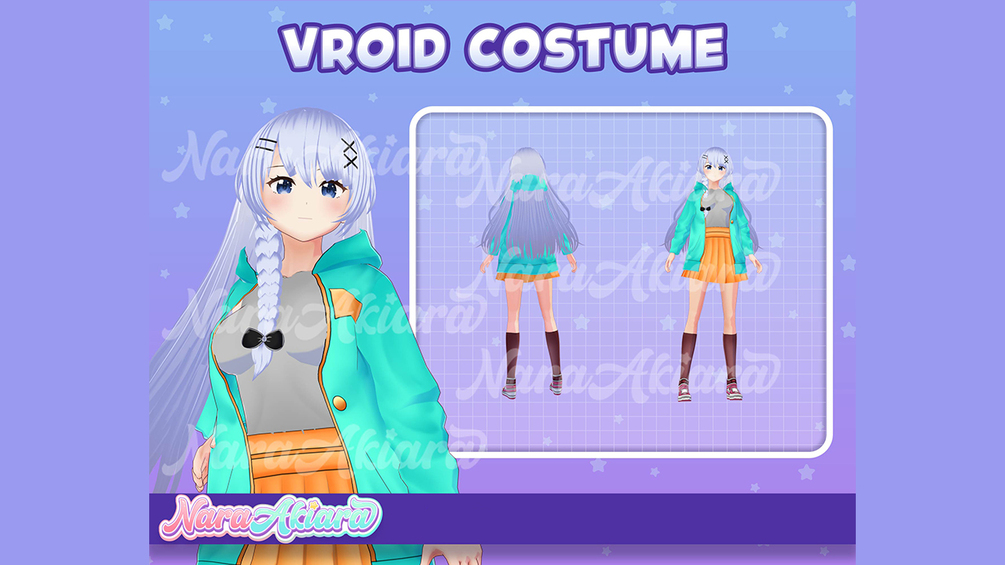 Show Your Style with 3D Vroid Clothes Blue Jacket with Orange Skirt for ...