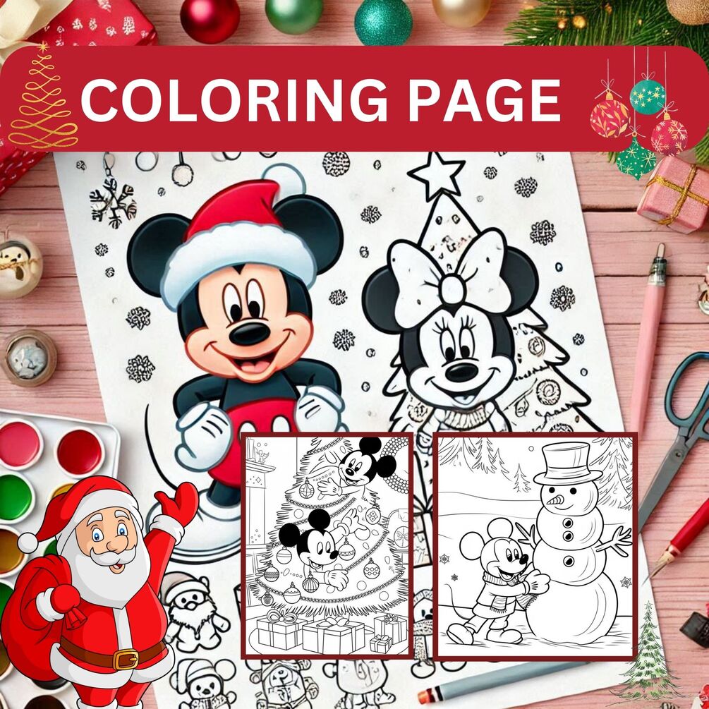 MICKEY MOUSE Coloring Pages Activity Worksheets Christmas / No Prep