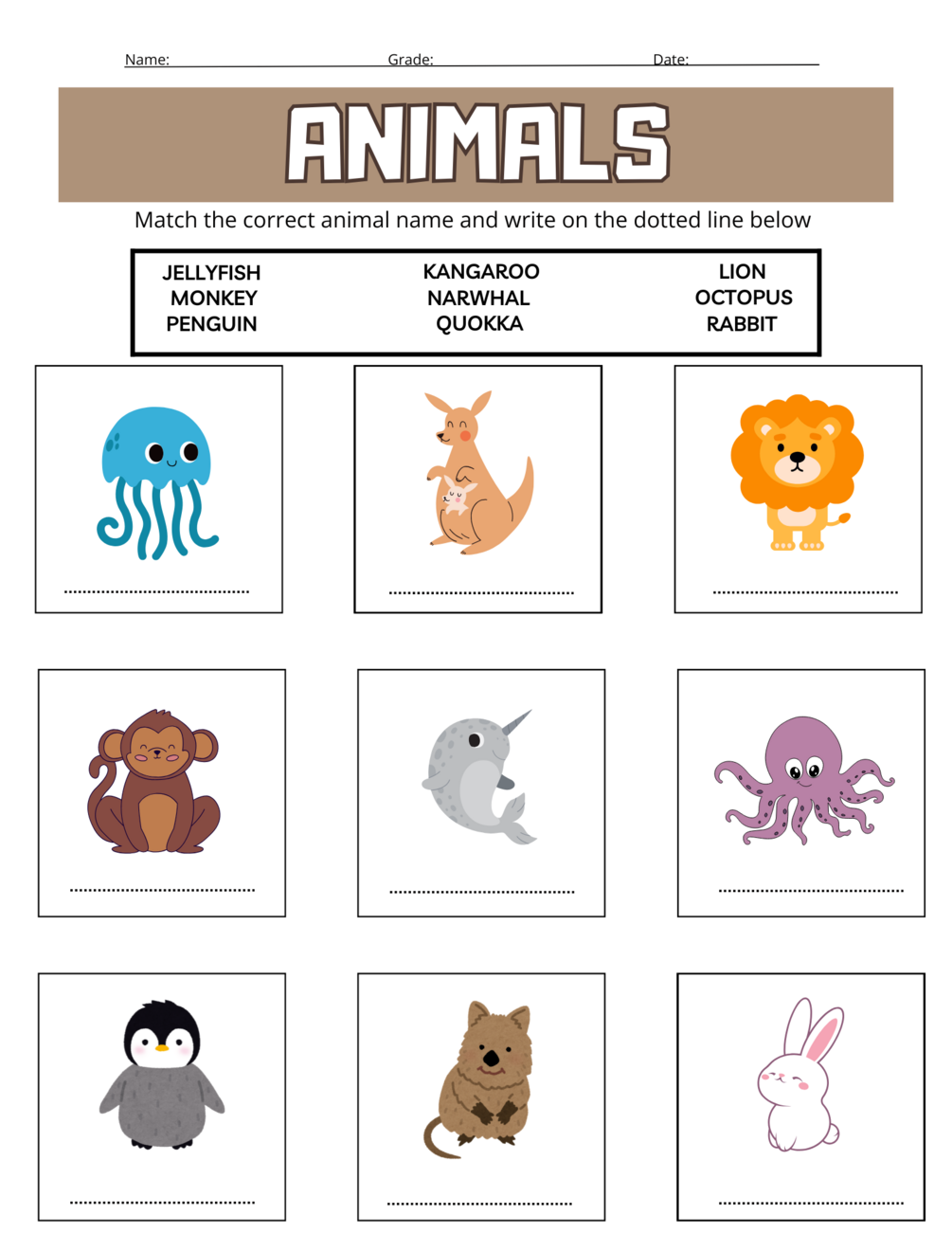 Animal Digital Worksheet for Kids